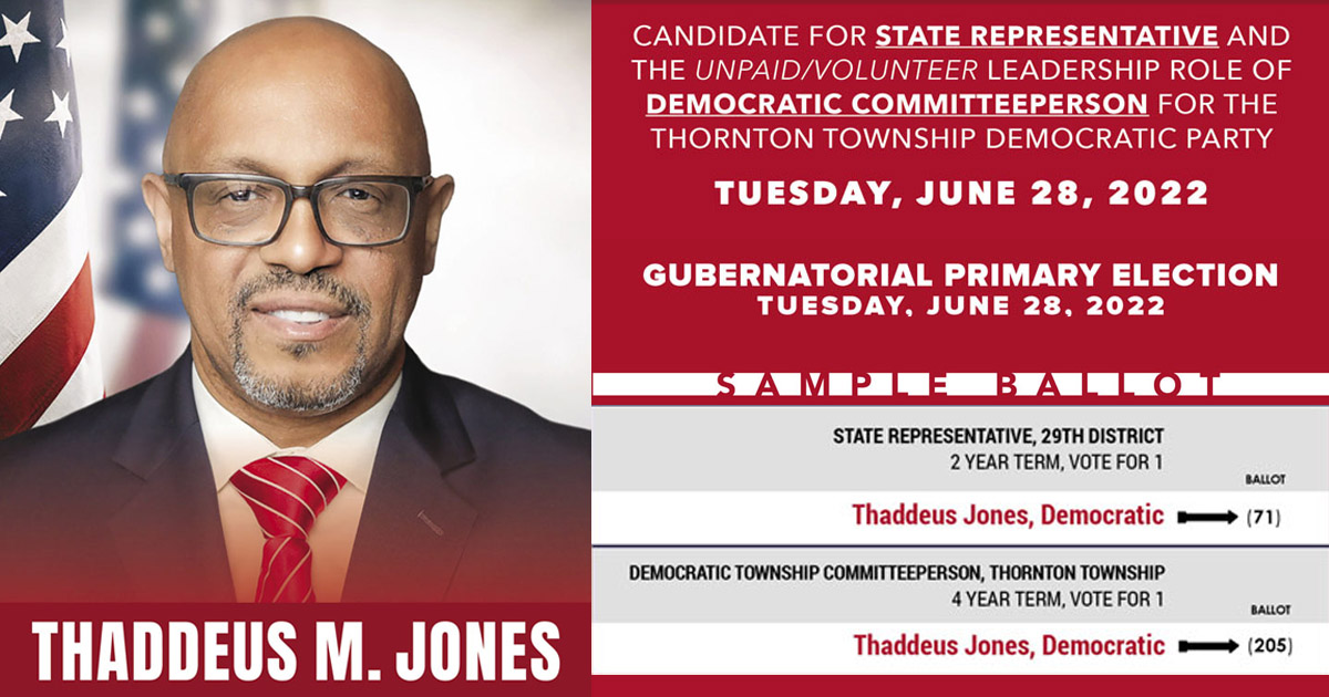 Democratic Primary Sample Ballot - Thaddeus Jones for State Rep